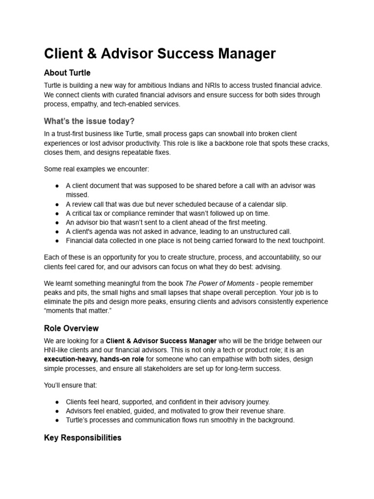 Client & Advisor Success Manager Role | PDF | Social Psychology