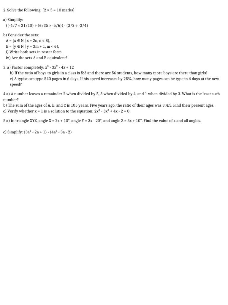Class VII Math High Difficulty Paper | PDF