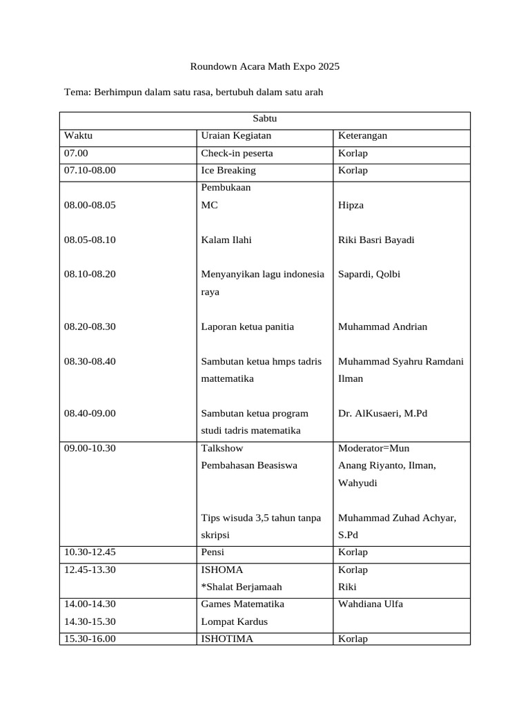 Rundown Math Expo 2025: Acara dan Jadwal | PDF