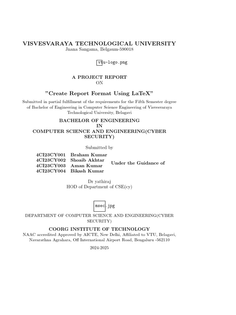 LaTeX Report Format Project VTU | PDF
