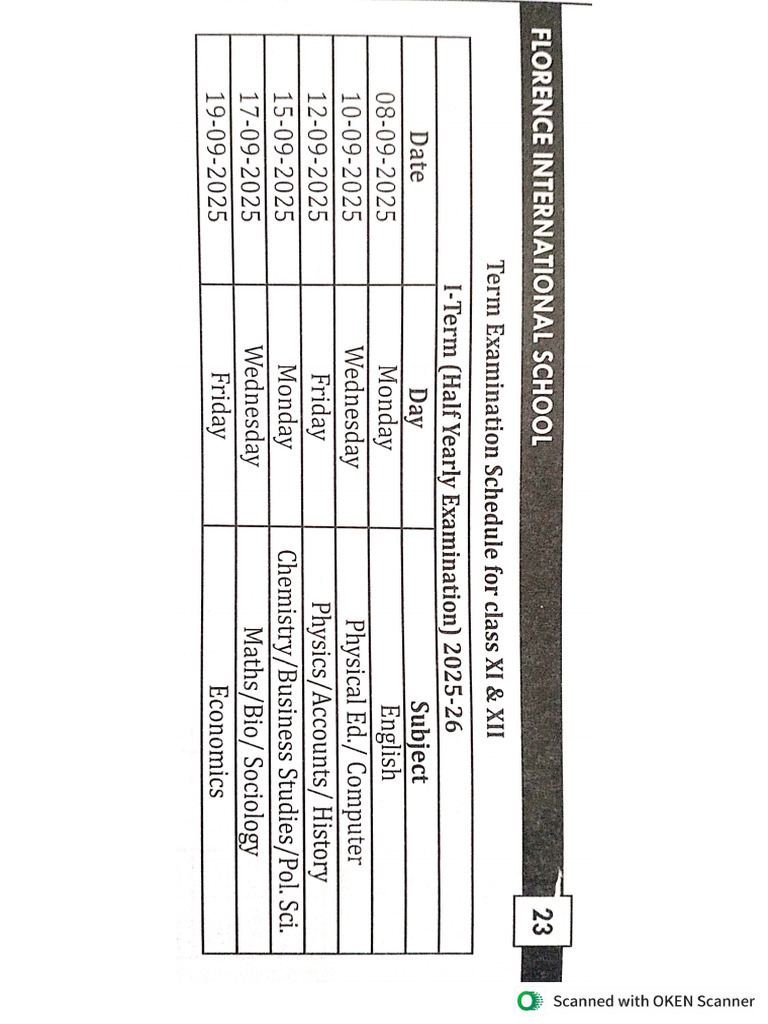 Time Table Term 1st Class 11th To 12th 2025-26 | PDF