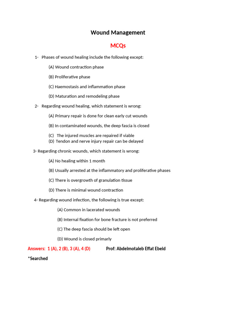 Wound Management - MCQs - Students | PDF