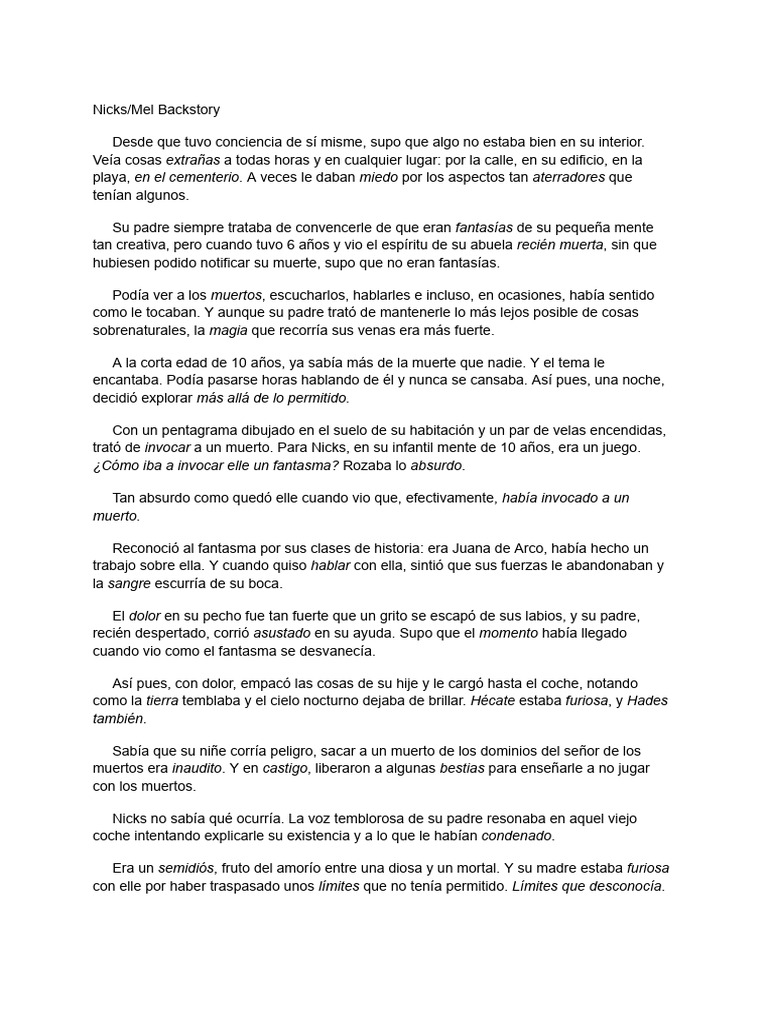 Orígenes de Nicks: Un Semidiós en Peligro | PDF
