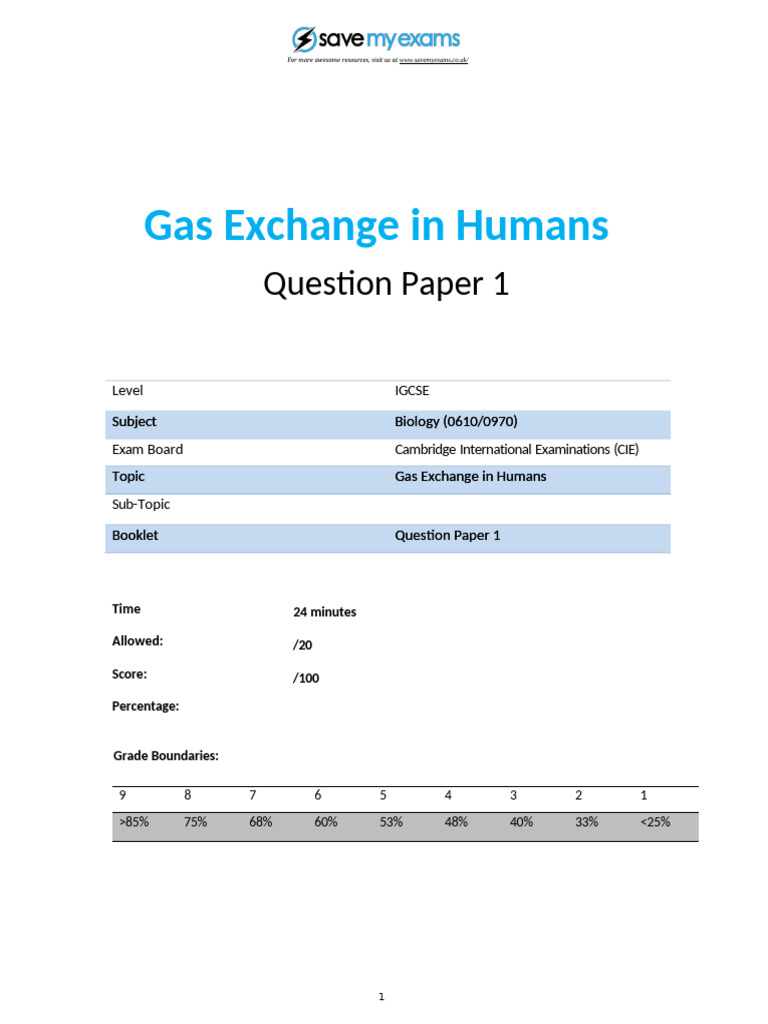 IGCSE Biology: Gas Exchange in Humans | PDF | Secondary Education ...