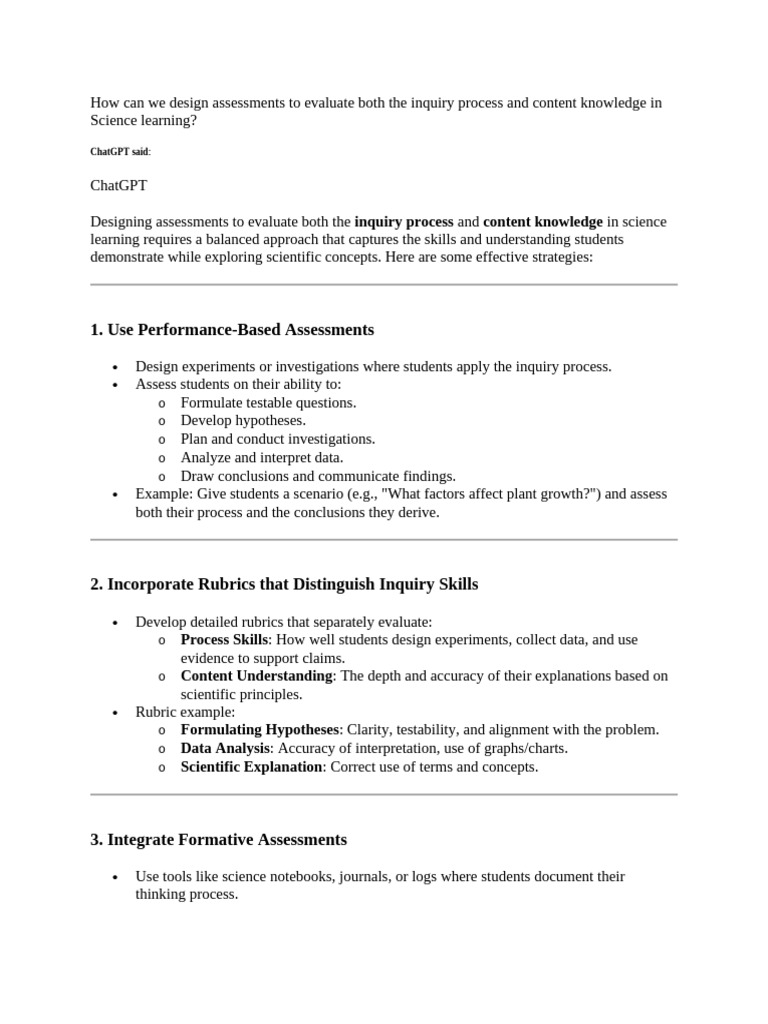 How can we design assessments to evaluate both the inquiry process and ...