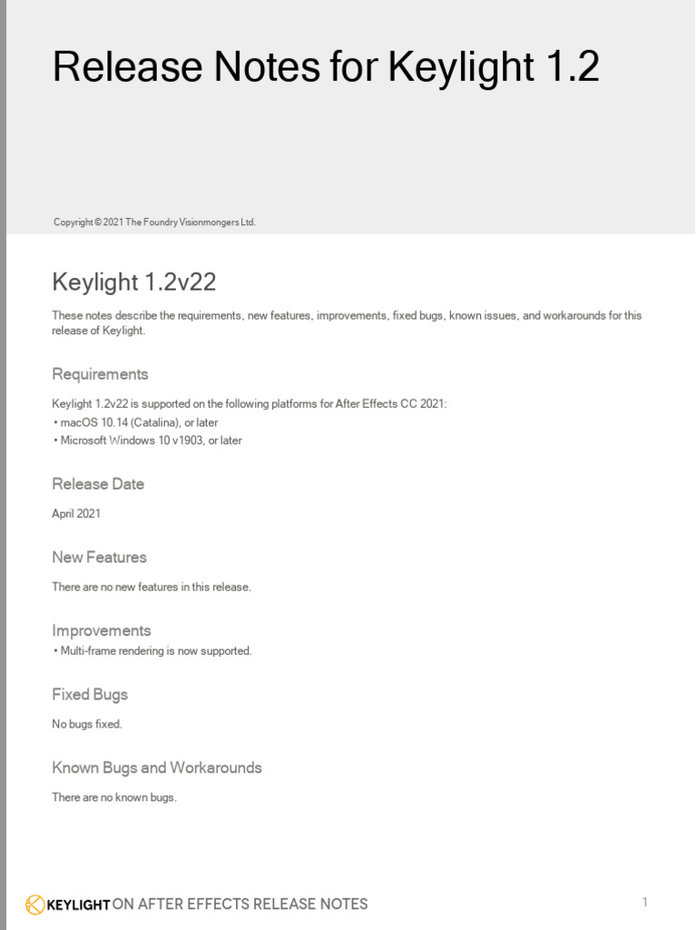 Keylight 1.2 Release Notes Overview | PDF | Windows Vista | Mac Os