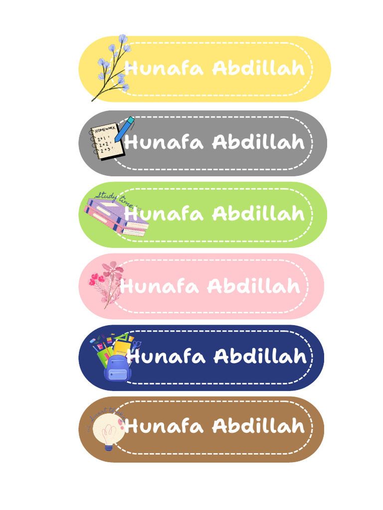Warna Warni Lucu Label Nama A4 Dokumen | PDF