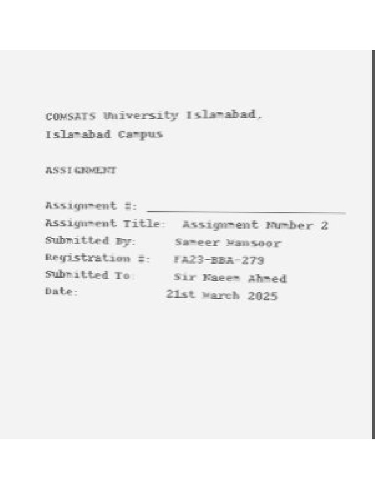 Assignment 2 by Sameer Mansoor (FA23-BBA-279) | PDF