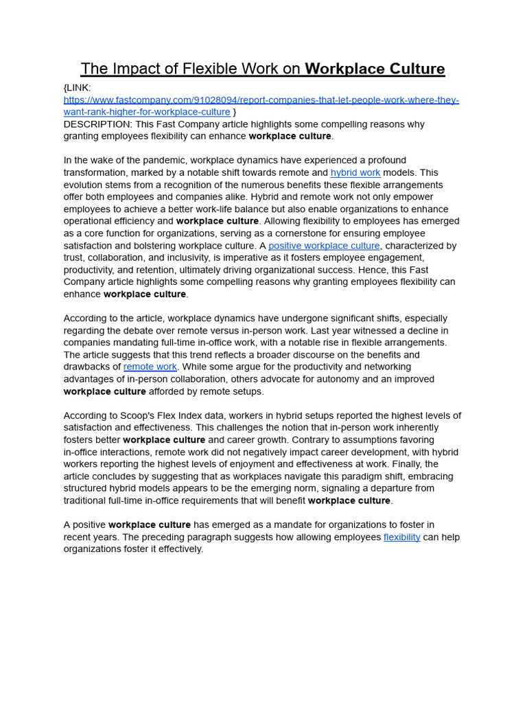 Flexible Work's Effect on Culture | PDF | Artificial Intelligence ...
