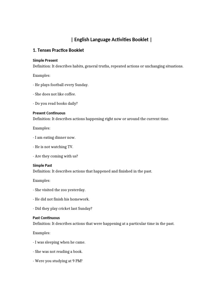 English Language Activities Guide | PDF | Syntactic Relationships ...