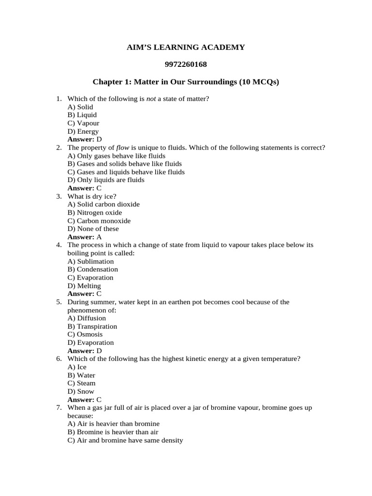 AIM'SLEARNINGFACADEMY Class 9 Science MCQ | PDF | Tissue (Biology) | Force