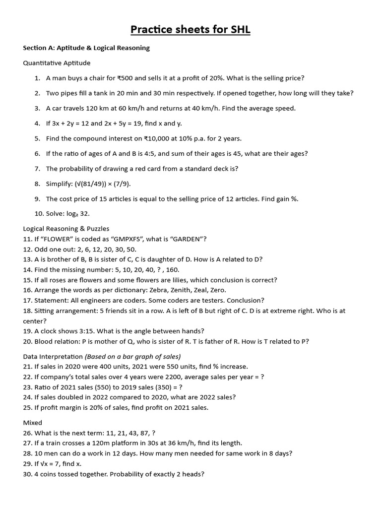Practice Sheets for SHL | PDF | String (Computer Science) | Method (Computer Programming)