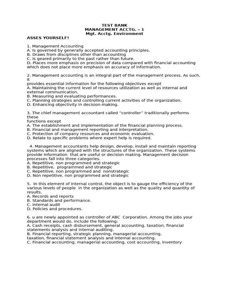 Management Accounting Test Bank | PDF | Accounting | Management Accounting