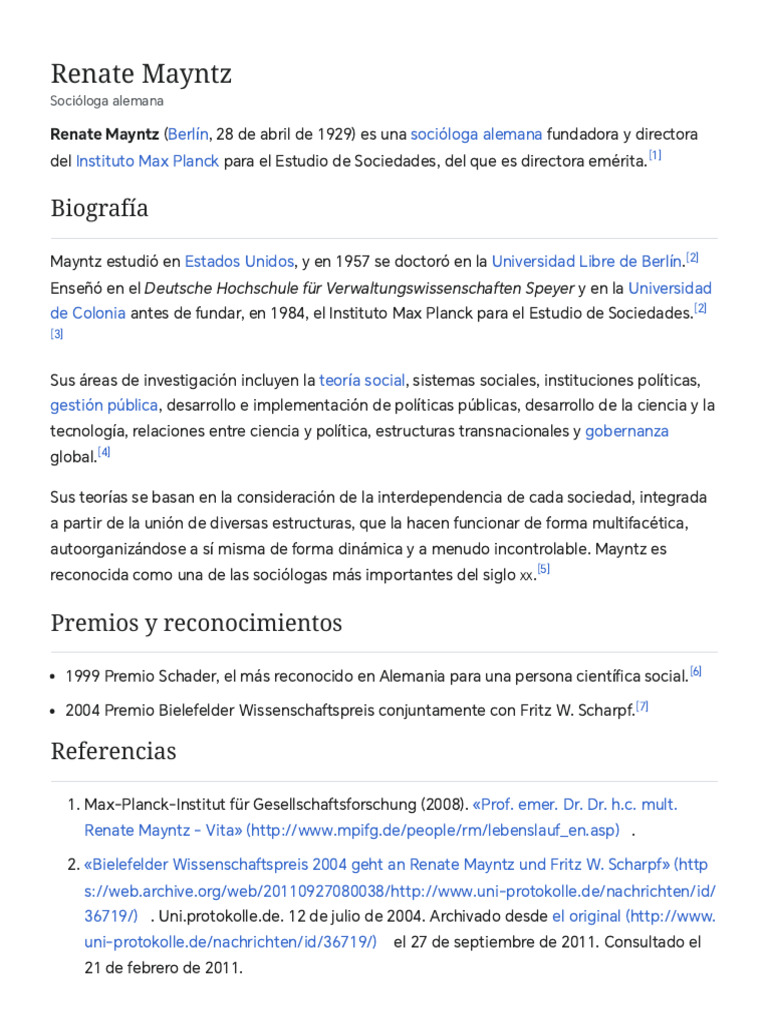 Renate Mayntz - Wikipedia, La Enciclopedia Libre | PDF | Science ...