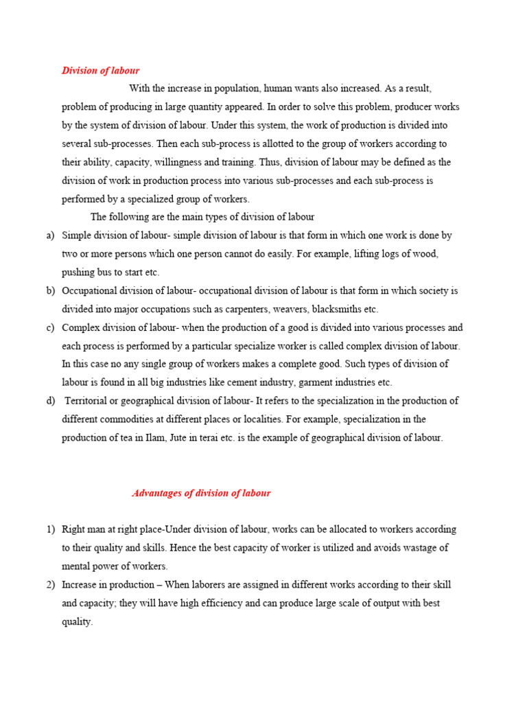 Division of Labour | PDF | Economic System | Market (Economics)