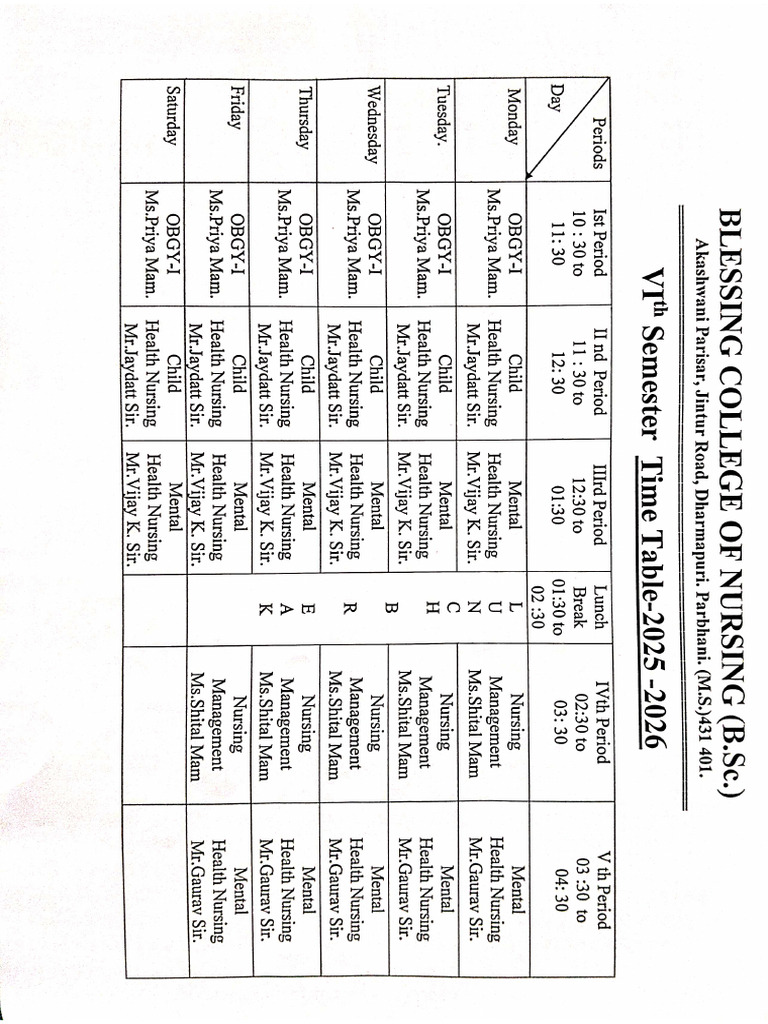 6th Semester Time Table | PDF