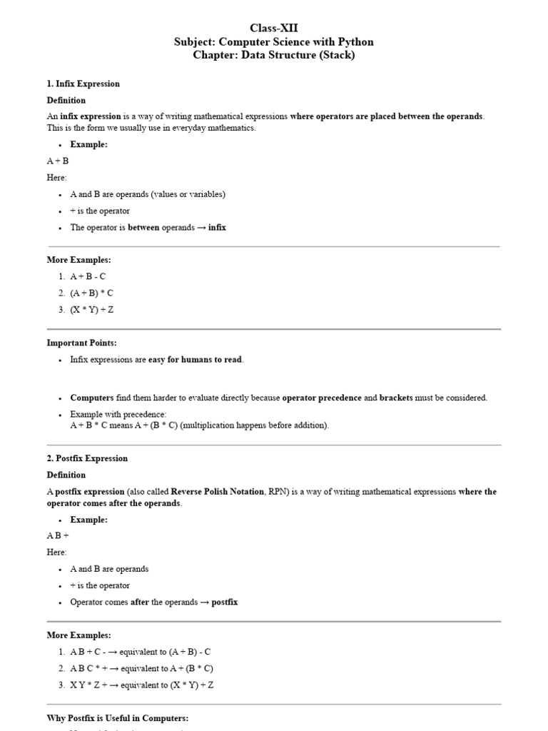DataStructure Infix, Postfix, Prefix Expression | PDF | Computer Programming | Mathematical Notation