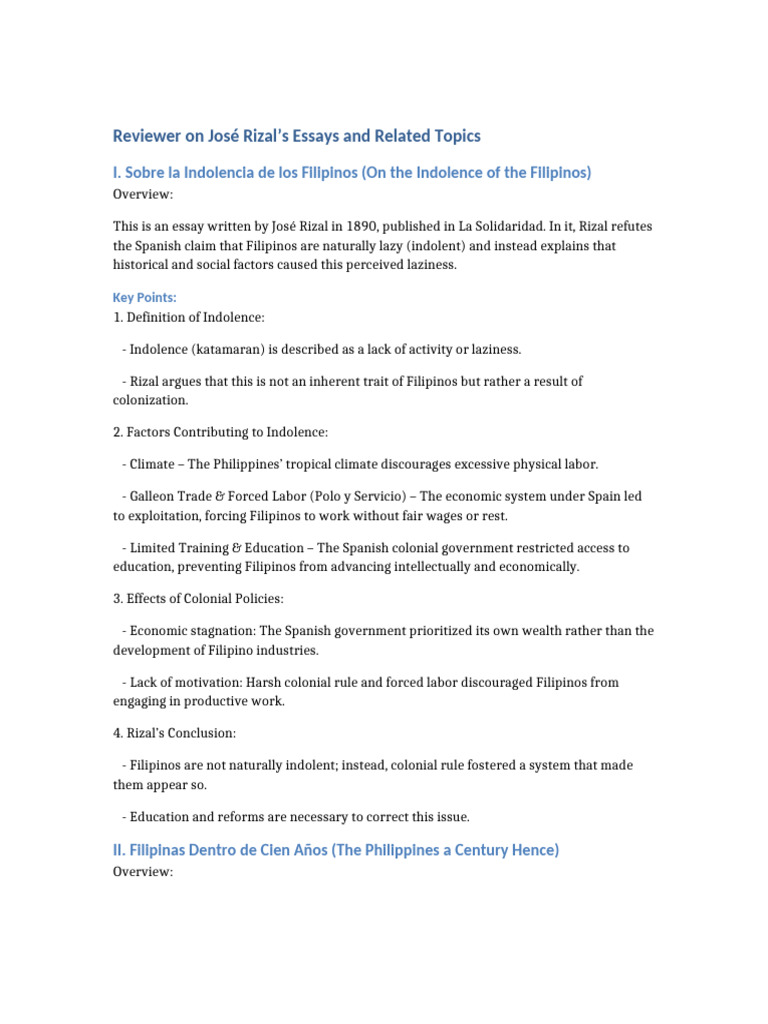 Rizal's Essays on Filipino Identity and Future | PDF | Philippines