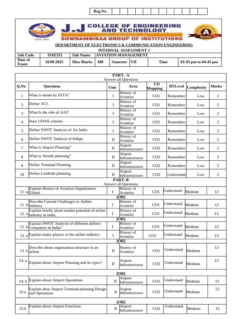 OAE351 Aviation Management Assessment | PDF | Aviation | Civil Aviation
