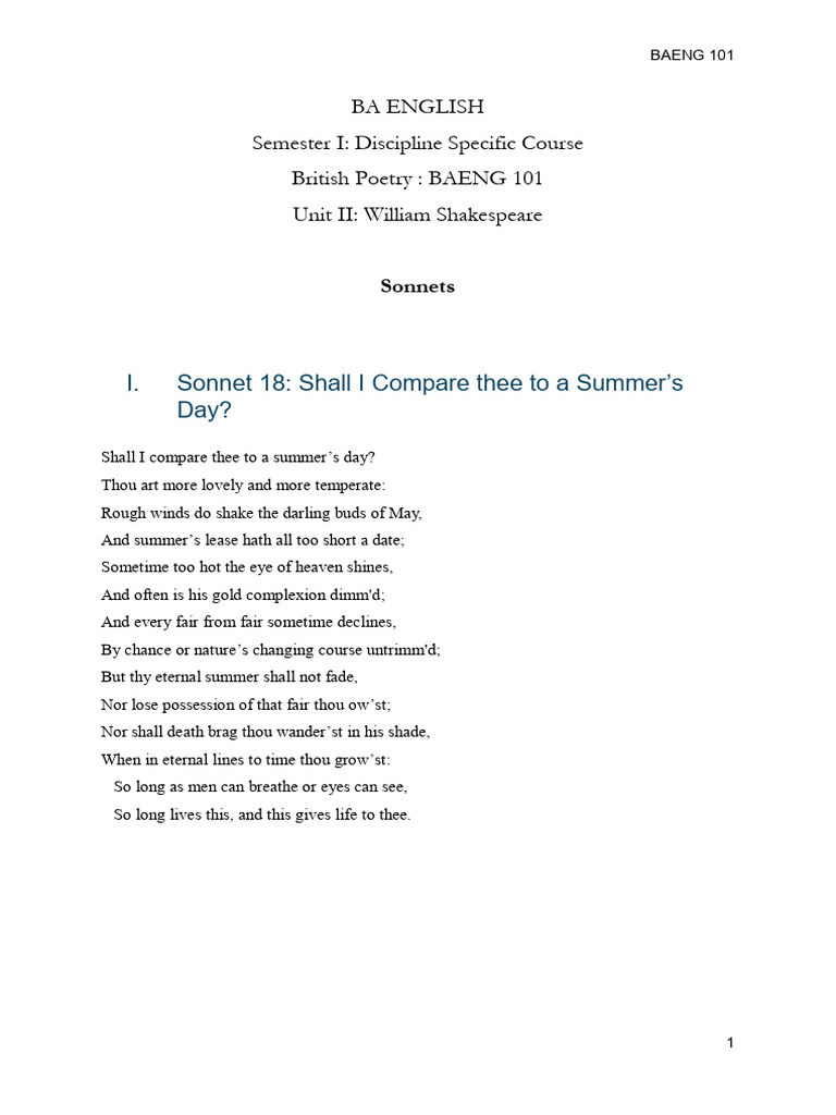 Shakespeare's Sonnets Analysis | PDF | Sonnets | Stanzaic Form