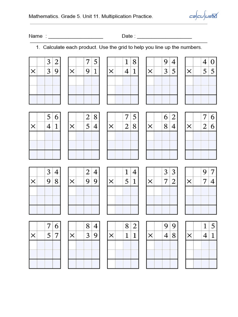 Grade 5 Multiplication Practice Unit | PDF