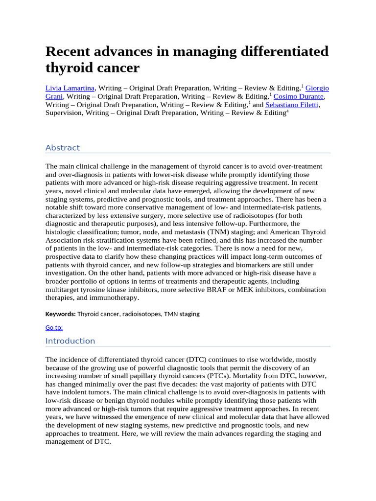 Advances in Differentiated Thyroid Cancer Management | PDF | Neoplasms ...