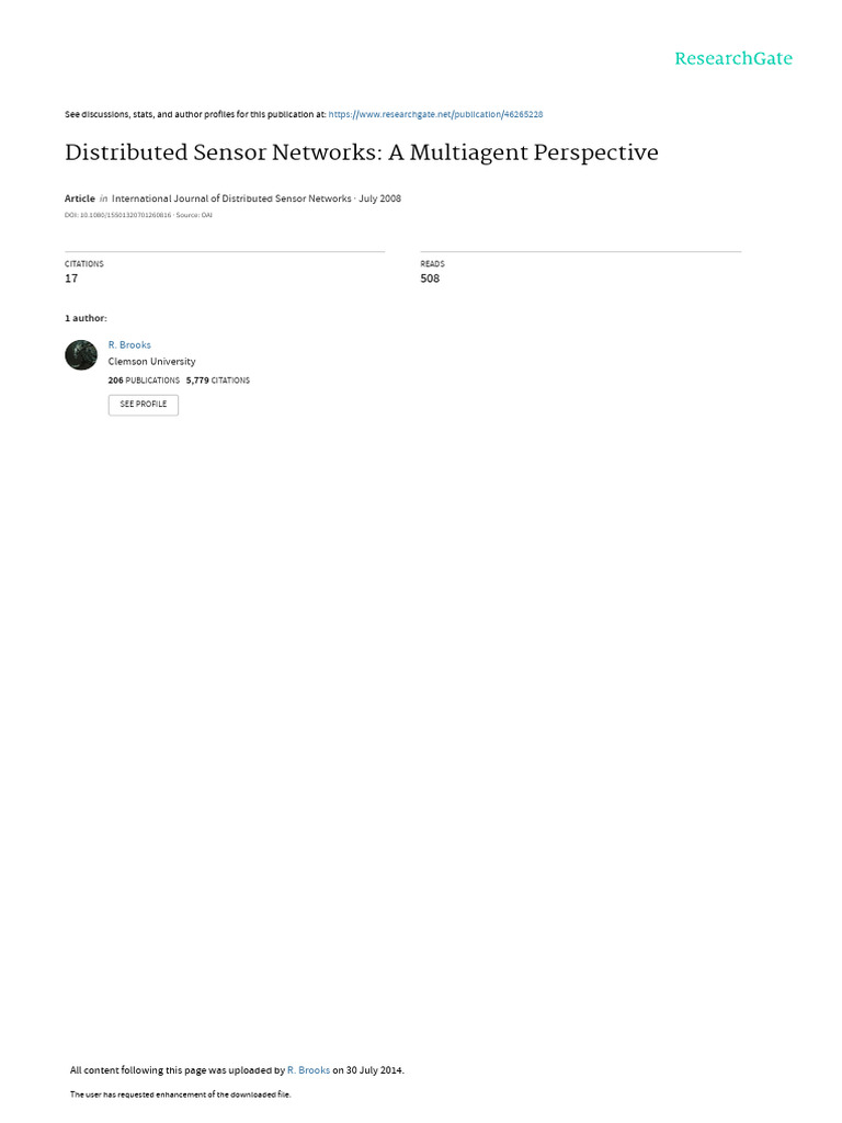 Distributed Sensor Networks A Multiagent Perspecti | PDF | Computing