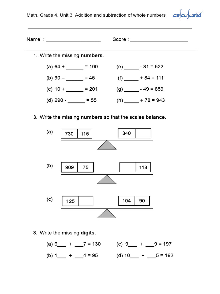 Grade 4 Addition & Subtraction Worksheet | PDF