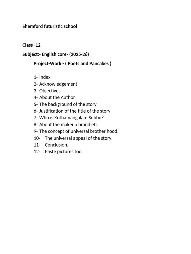 12 STD English Project Work | PDF
