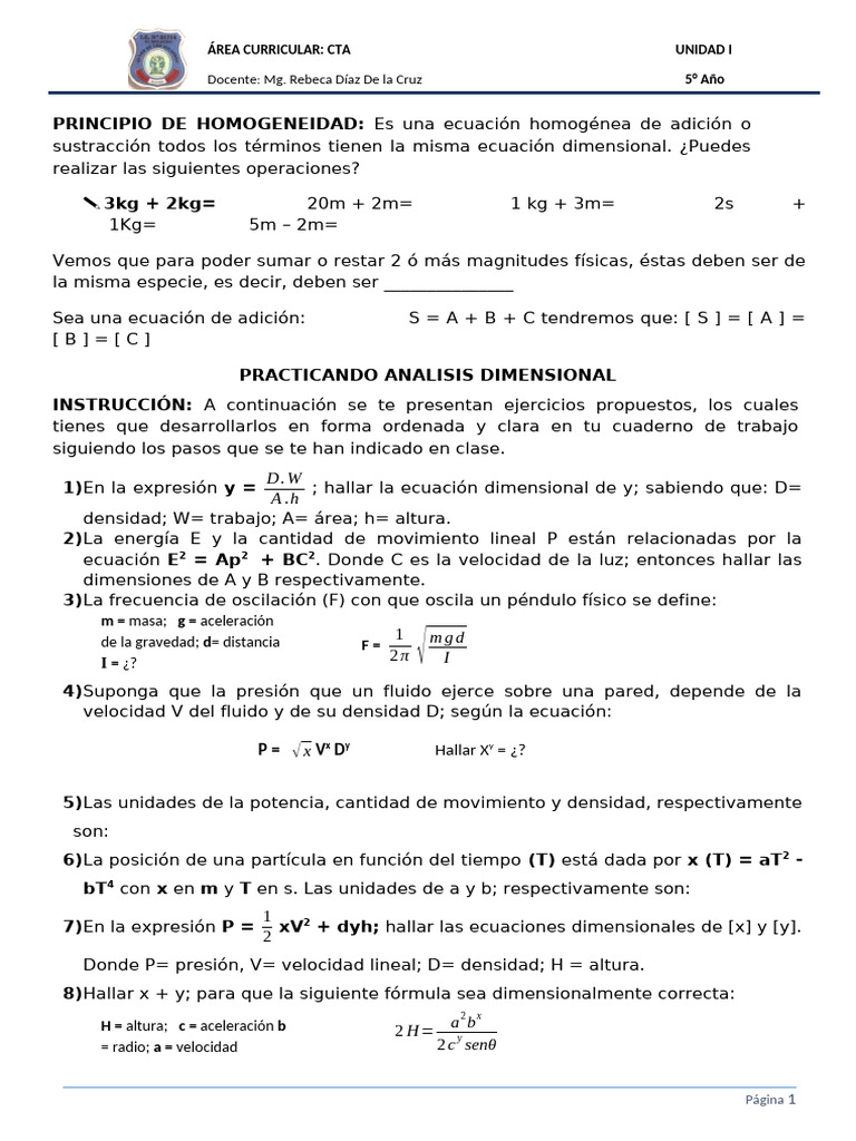 Principios de Homogeneidad en Física | PDF | Calor | Masa