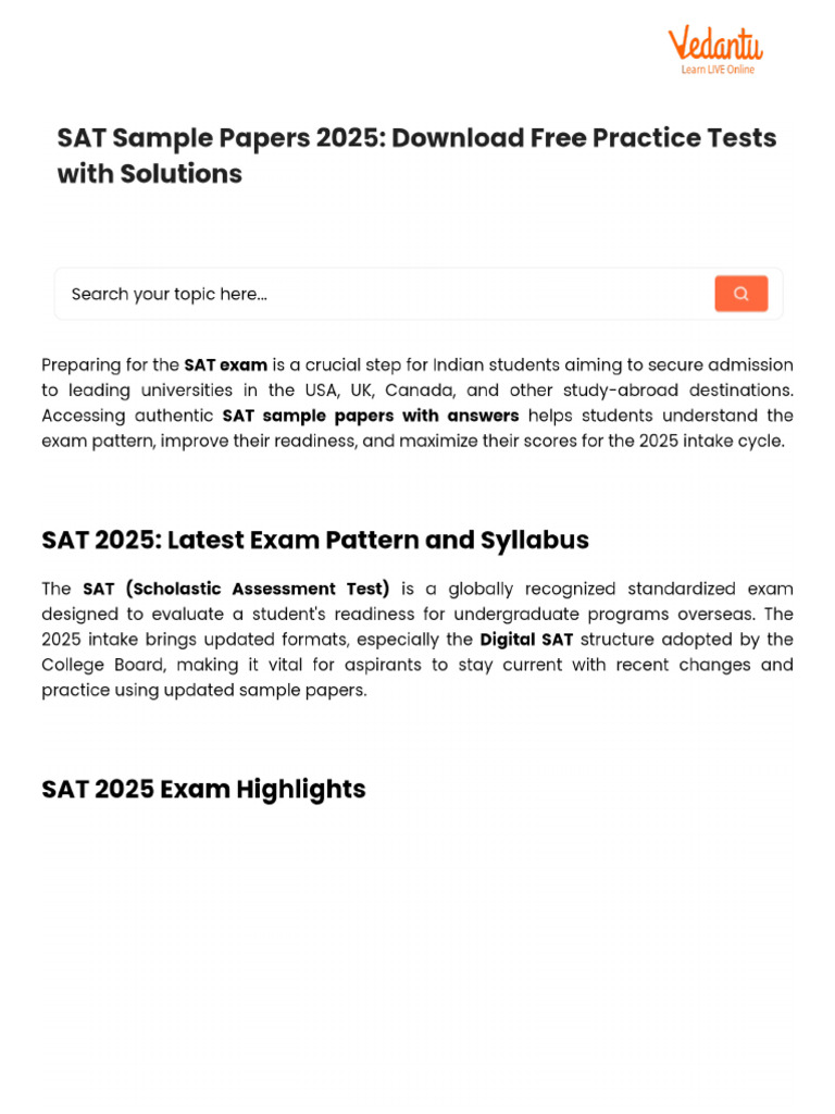 SAT Sample Papers 2025 - Download Free Practice Tests With Solutions | PDF