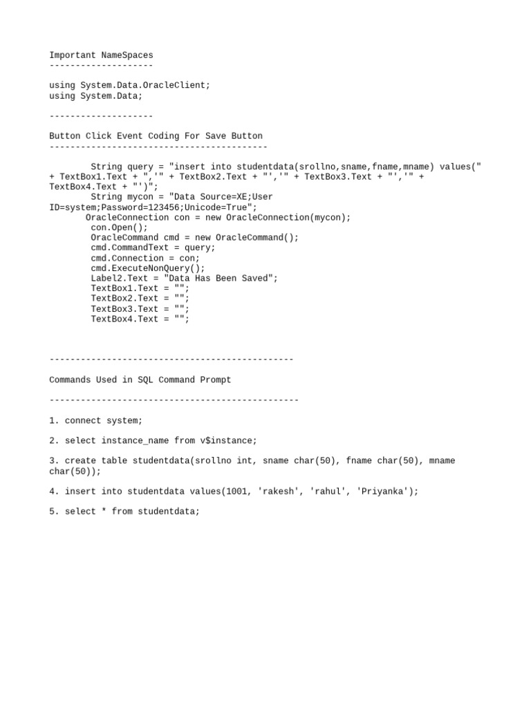 Insert or Save Data Into Oracle Database | PDF