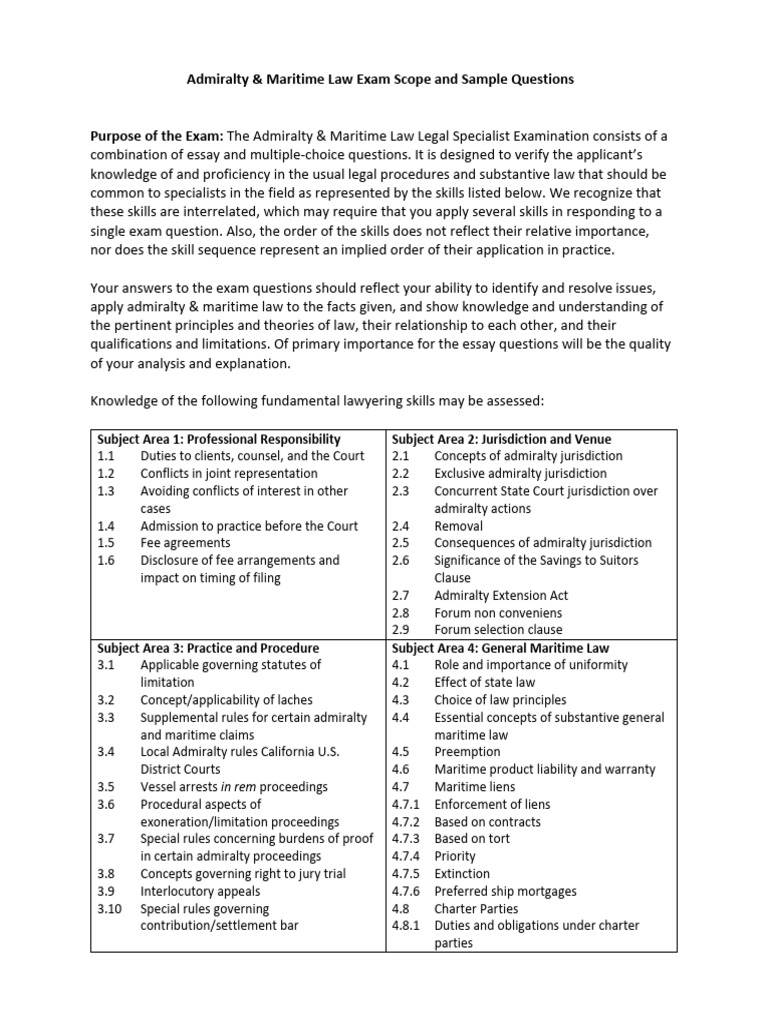 Admiralty Law Exam Scope & Questions | PDF | Admiralty Law | Ships