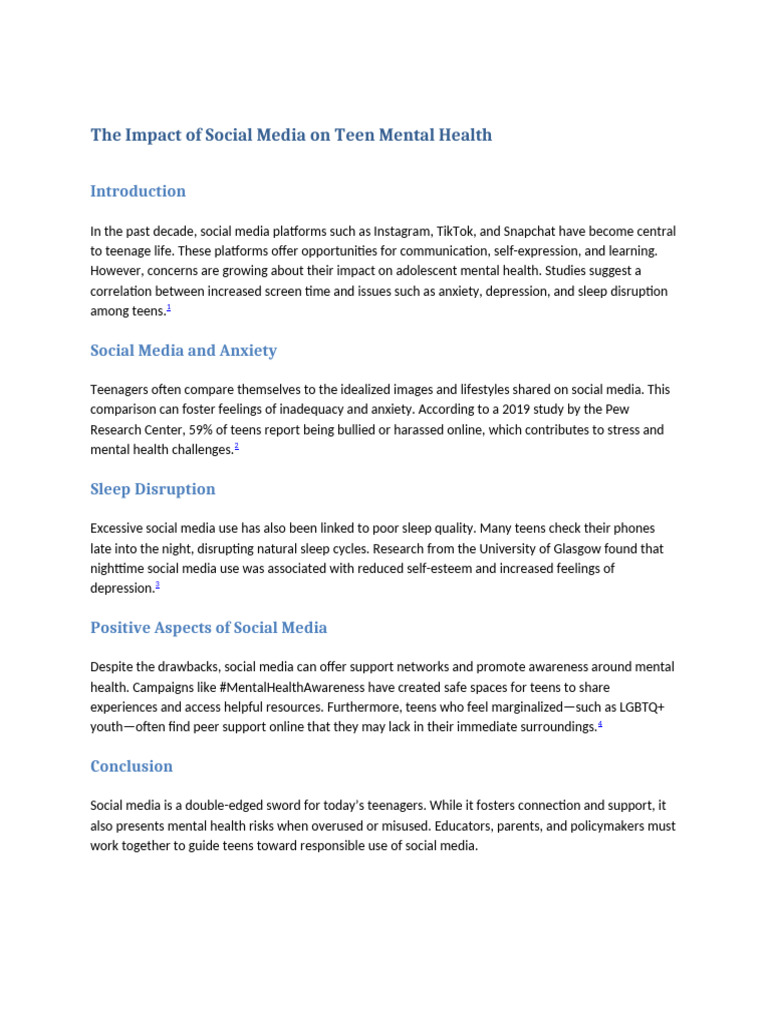 Social Media's Effects on Teen Mental Health | PDF | Adolescence ...