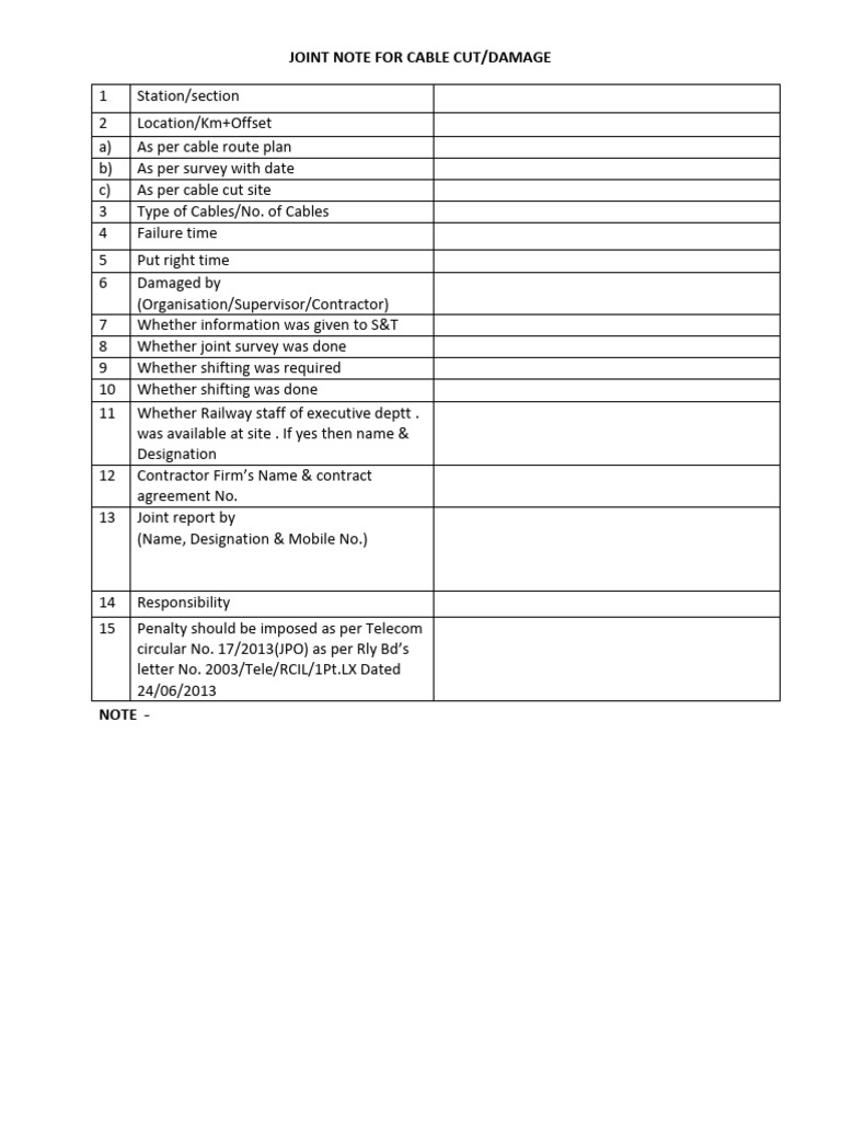 Cable Cut Damage Joint Report Template | PDF