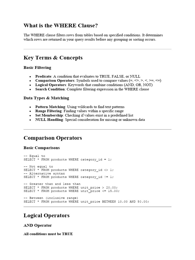 What Is The WHERE Clause | PDF | Computer Programming | Data Management