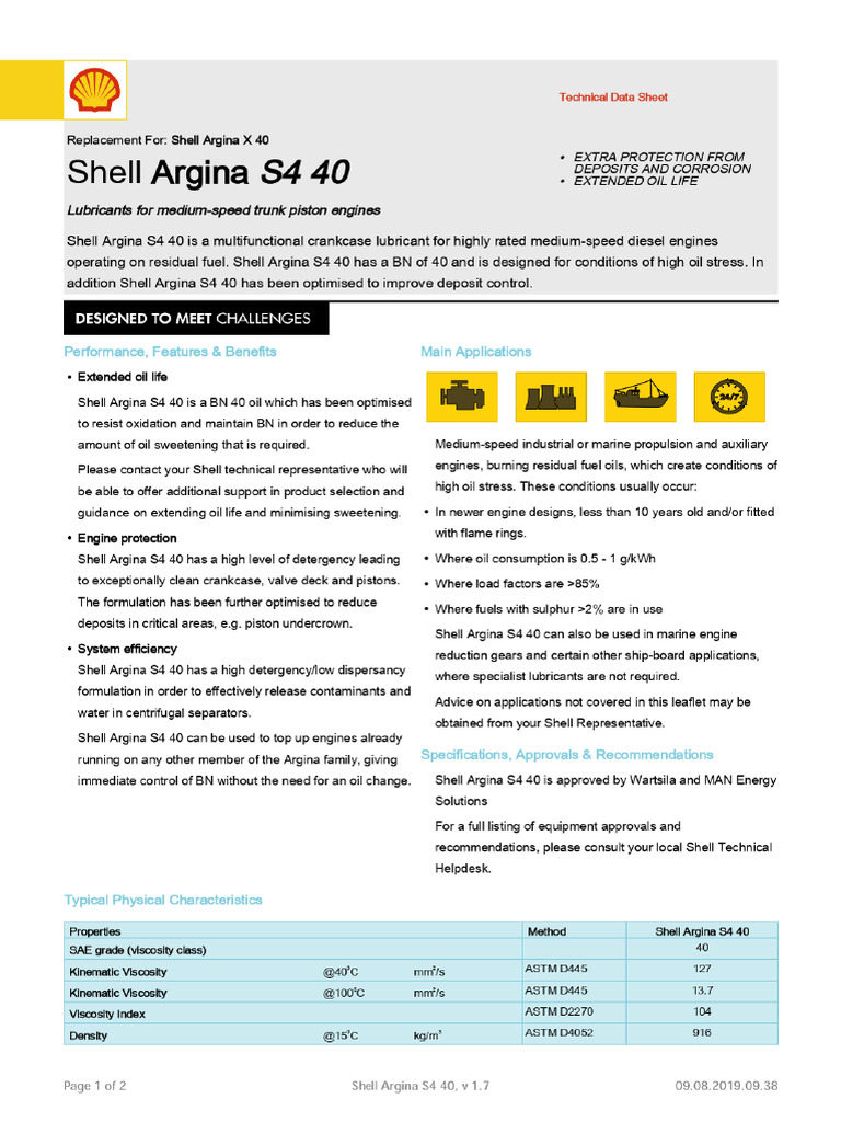 Shell Argina S4 40 Technical Overview | PDF | Lubricant | Piston