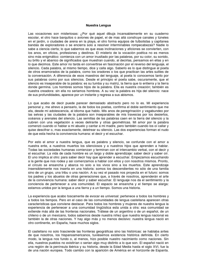 Nuestra Lengua Por Octavio Paz | PDF | Lengua española | Nación