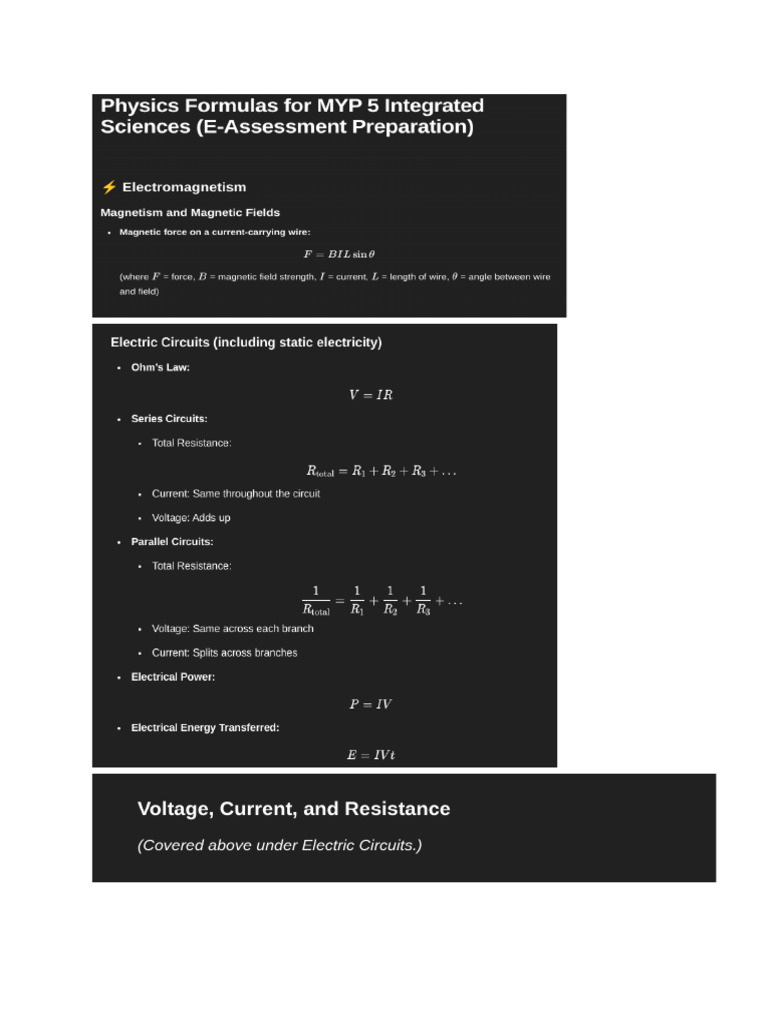 MYP 5 Physics Formulas | PDF