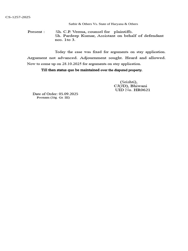 Stay Application Adjournment Order | PDF
