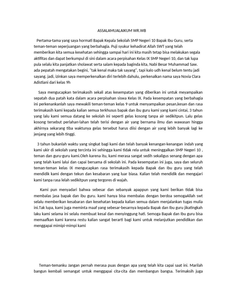 Pidato Perpisahan Kelas IX SMP 10 | PDF