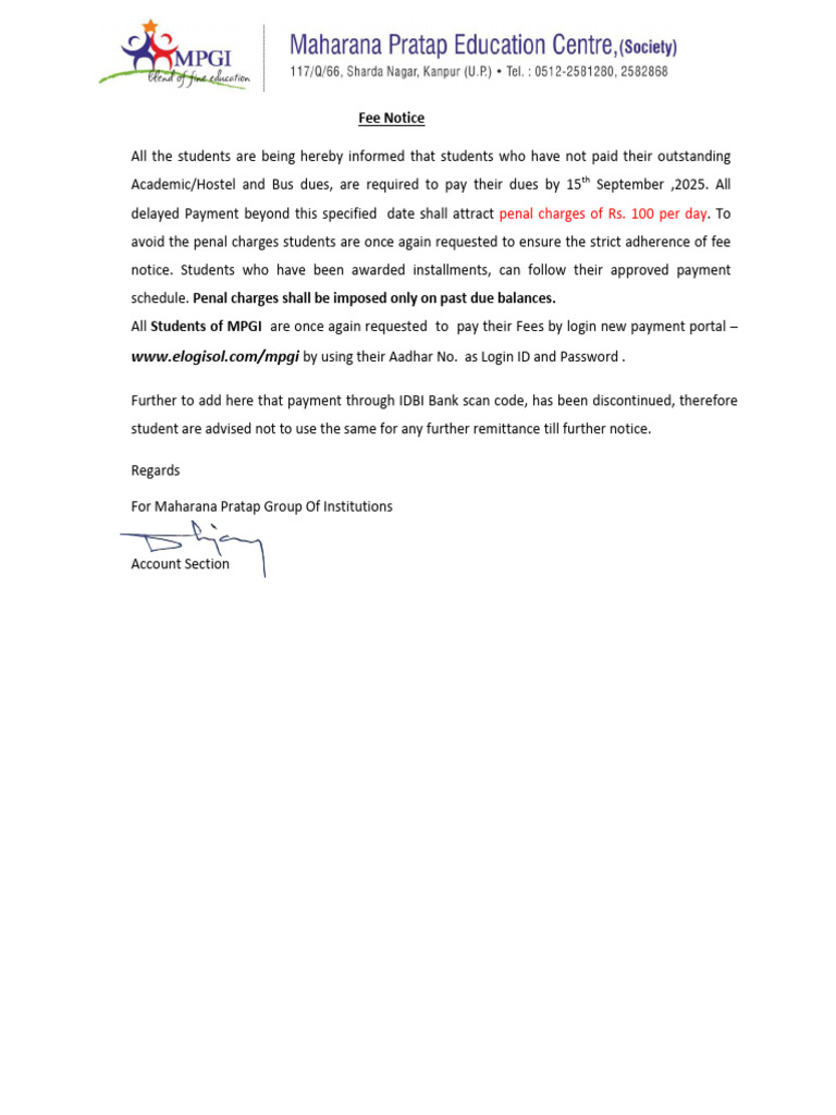Fee Notice DT | PDF