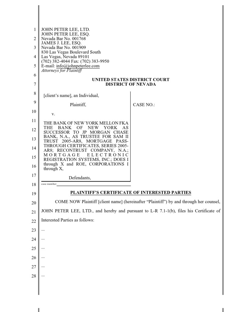 Plaintiff's Certificate of Interested Parties | PDF