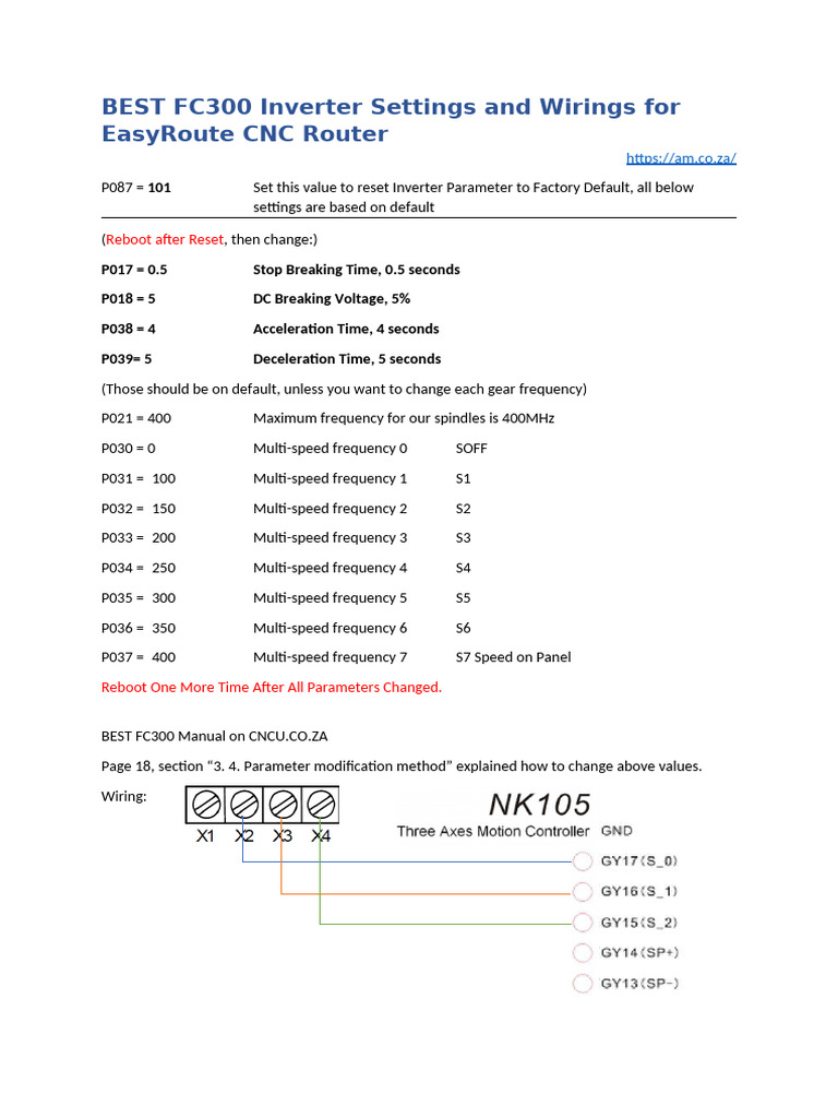 BEST FC300 Inverter Settings and Wirings For EasyRoute CNC Router | PDF