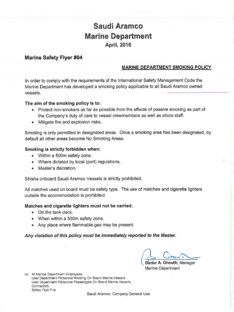 Safety Flyer 16-04 Marine Department Smoking Policy | PDF