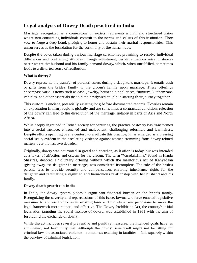 Legal Insights on Dowry Death in India | PDF | Marriage | Justice