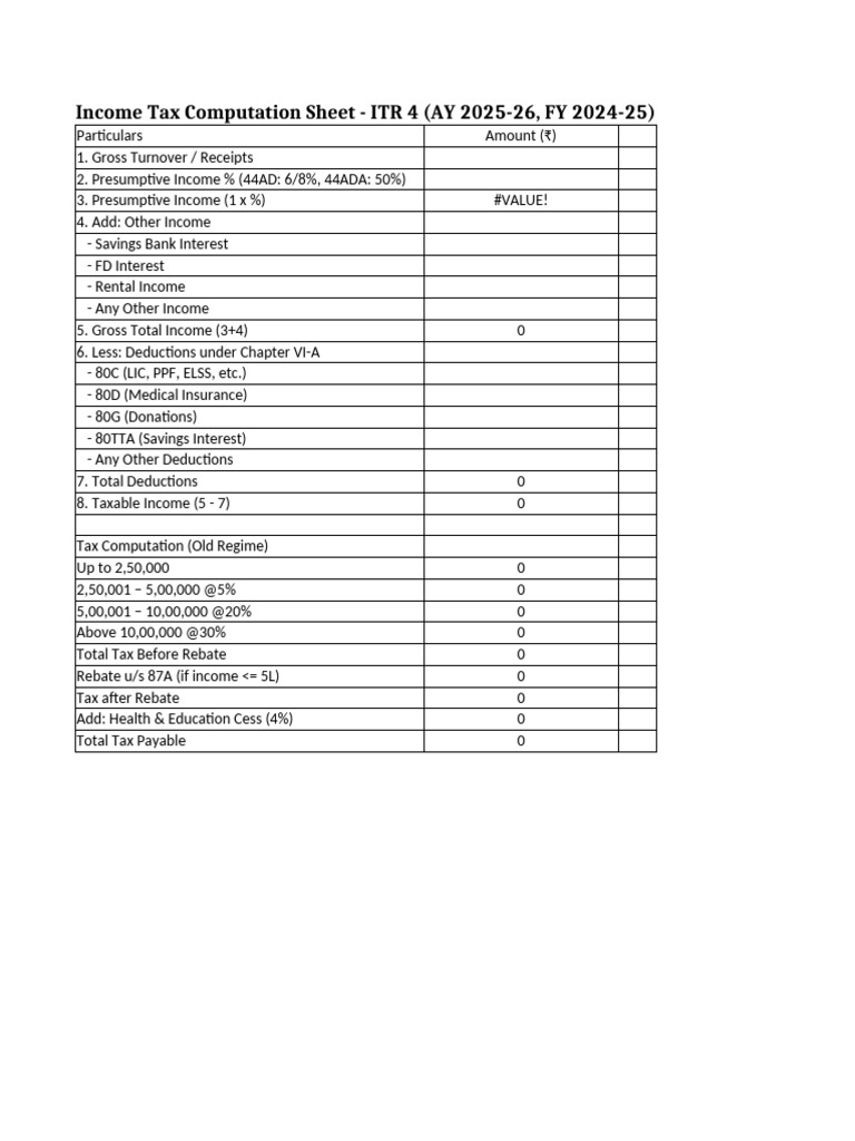 ITR4 Computation FY2024-25 | PDF