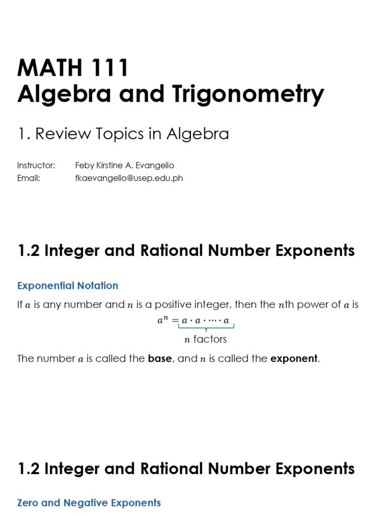 Algebra and Trigonometry Concepts | PDF | Exponentiation | Polynomial