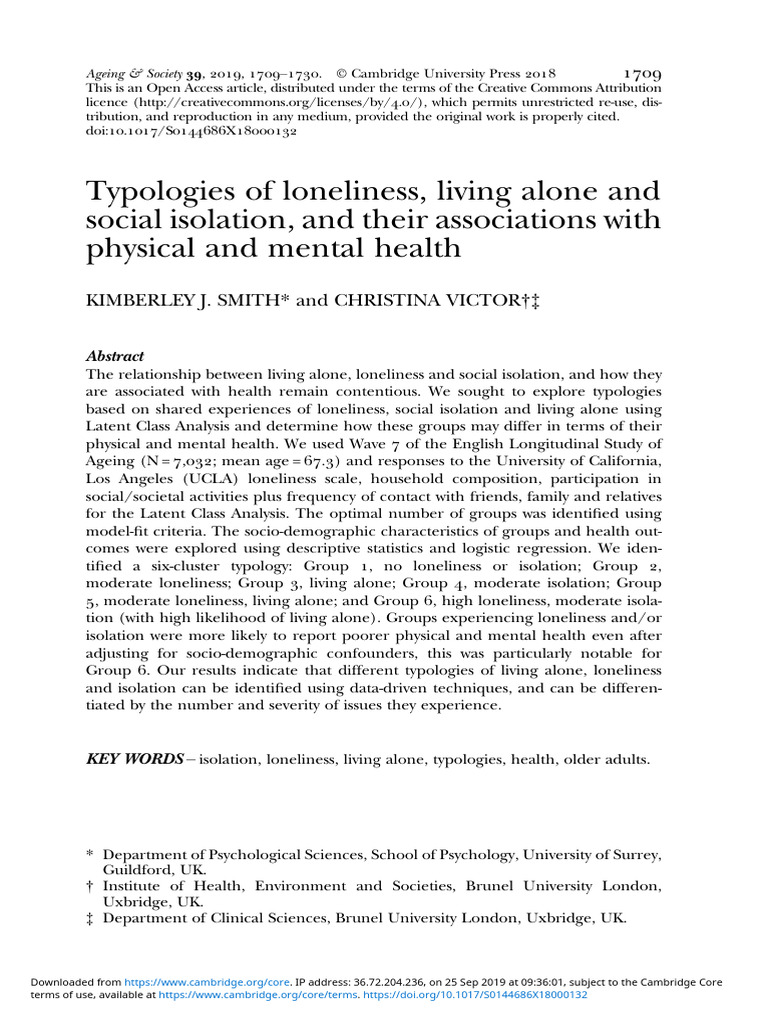 Loneliness, Isolation, and Health Typologies | PDF | Loneliness ...