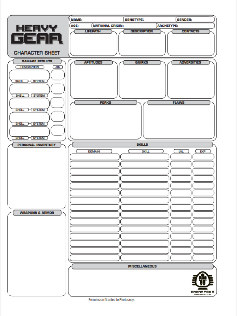 Heavy Gear RPG Sheet | PDF